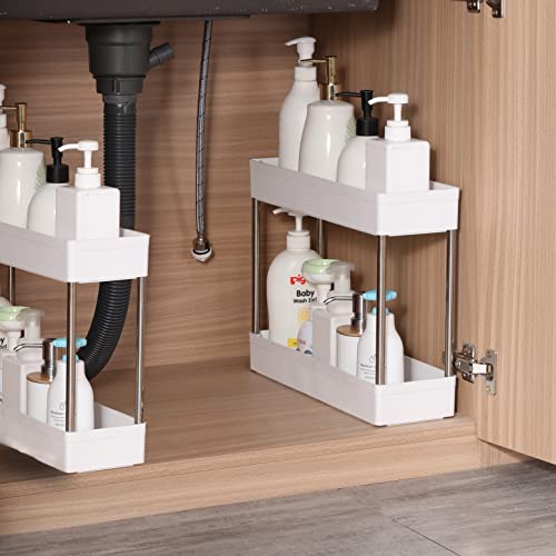 Under Sink Organizers and Storage, 2 Tier Under Sink Organizer Rack Under Sink Storage for Kitchen Bathroom Countertop And Cabinet-1 Pack(White)