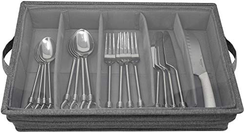 Sorbus Flatware Storage Chest with Clear Lid, Great Fabric Container Box for Organizing Utensils, Silverware, Flatware, Large Capacity, Gray