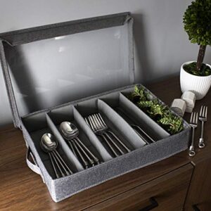 Sorbus Flatware Storage Chest with Clear Lid, Great Fabric Container Box for Organizing Utensils, Silverware, Flatware, Large Capacity, Gray