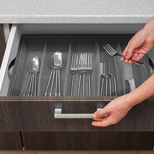 Sorbus Flatware Storage Chest with Clear Lid, Great Fabric Container Box for Organizing Utensils, Silverware, Flatware, Large Capacity, Gray