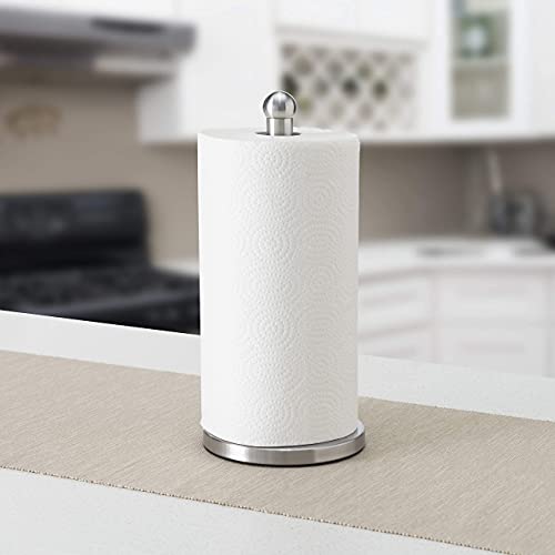 Home Basics Free-Standing Stainless Steel Paper Towel Holder with Weighted Base, Silver