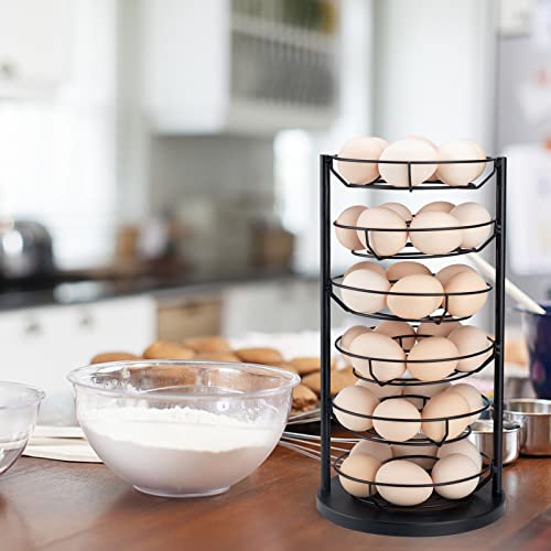 Egg Holder Countertop Egg Spin Dispenser Rack Fresh Egg Storage Stable Base Egg Skelter Egg Dispenser Rack Egg Baskets for Fresh Eggs with 6 Layer Egg Basket (Black)