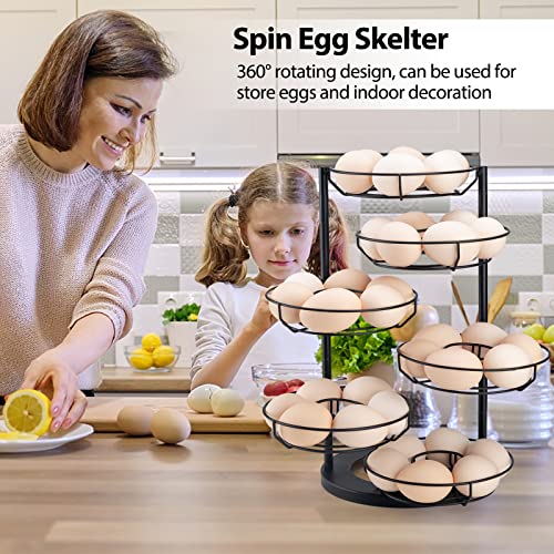 Egg Holder Countertop Egg Spin Dispenser Rack Fresh Egg Storage Stable Base Egg Skelter Egg Dispenser Rack Egg Baskets for Fresh Eggs with 6 Layer Egg Basket (Black)