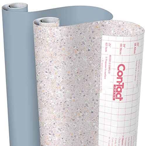 Con-Tact Brand Duo-Packs Creative Covering DIY Shelf-Adhesive Vinyl Drawer and Shelf Liner, 18"" x 16', 2 Pack (Terrazzo Blush / Ocean Blue)