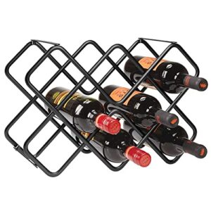 mdesign metal free-standing wine rack storage organizer for kitchen countertops, pantry, fridge – stores wine, beer, pop/soda, water bottles – 3 levels, holds 8 bottles – black