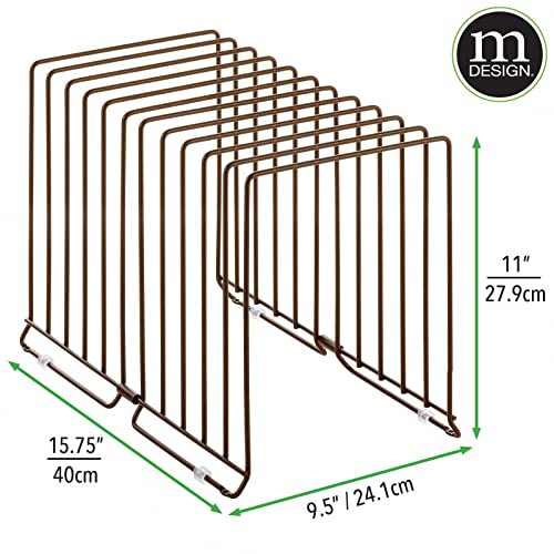 mDesign Metal Wire Organizer Rack for Kitchen Cabinet, Pantry, Shelves - Holder with 11 Slots for Skillets, Frying Pans, Lids, Cutting Boards, Vertical or Horizontal Placement - Extra Large - Bronze