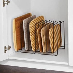 mDesign Metal Wire Organizer Rack for Kitchen Cabinet, Pantry, Shelves - Holder with 11 Slots for Skillets, Frying Pans, Lids, Cutting Boards, Vertical or Horizontal Placement - Extra Large - Bronze