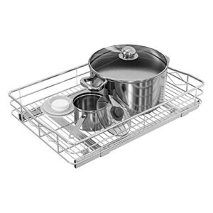 izlif multi-use pull out cabinet organizer heavy duty slide out kitchen drawer cabinet storage shelves 20”w x 21”d for at least 21” cabinet opening , wire frame, chrome finish