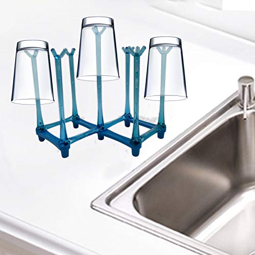 Retractable Cup Drying Rack, Drinking Glass and Sports Bottle Drainer Stand, Plastic Bag Dryer and Mug Tree for Kitchen Countertop