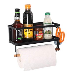 mukkuri magnetic paper towel holder spice rack for refrigerator with hooks,black