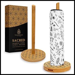 homeostasis living | bamboo paper towel holder countertop | natural wood paper towel holder, standing paper towel dispenser, napkin holder, kitchen towel holder, reusable paper towels stand dispenser