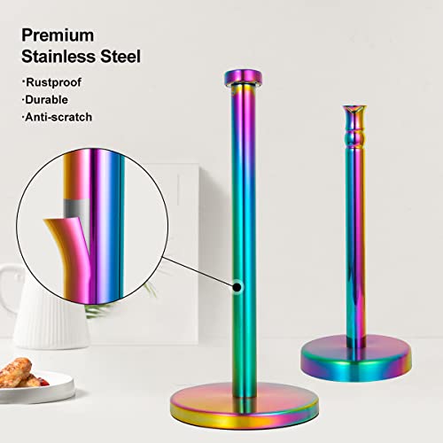 Paper Towel Holder Countertop Rainbow Kitchen Roll Holder, Stainless Steel Paper Towel Holder Stand with Weighted Base Non Slip for Kitchen Rolls Organize