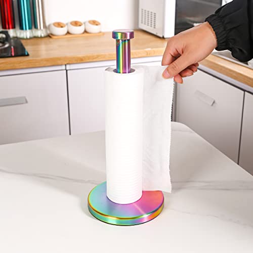 Paper Towel Holder Countertop Rainbow Kitchen Roll Holder, Stainless Steel Paper Towel Holder Stand with Weighted Base Non Slip for Kitchen Rolls Organize