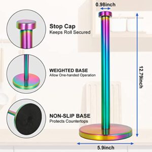 Paper Towel Holder Countertop Rainbow Kitchen Roll Holder, Stainless Steel Paper Towel Holder Stand with Weighted Base Non Slip for Kitchen Rolls Organize