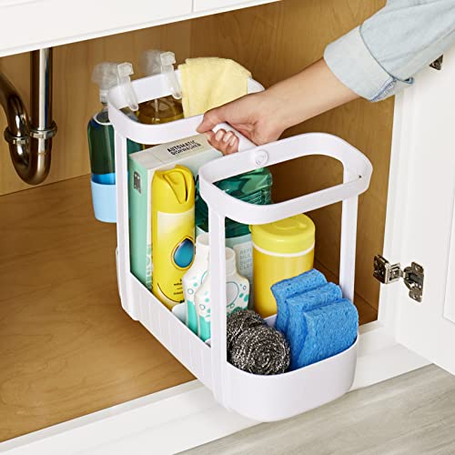 YouCopia SinkSuite Under Sink Cleaning Caddy, 2-Tier Adjustable Cleaning Supplies Organizer with Handle for Kitchen and Bathroom Cabinet Organization and Storage