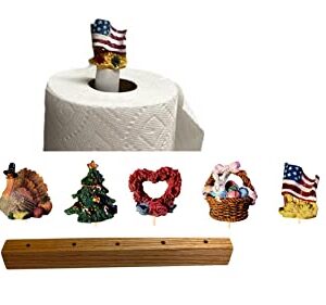 Crazy Chef Toppers Decorative Paper Towel Holder - Interchangeable Holiday Kitchen Decor - 6 Hand Painted Seasonal Decor Tops, Wooden Paper Towel Holder Stand, and Top Holder