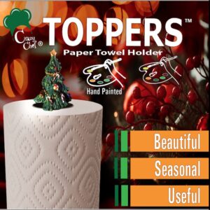 Crazy Chef Toppers Decorative Paper Towel Holder - Interchangeable Holiday Kitchen Decor - 6 Hand Painted Seasonal Decor Tops, Wooden Paper Towel Holder Stand, and Top Holder