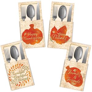 JOYIN 36 Thanksgiving Turkey Cutlery Decorative Gold Foil Utensil Holders for Autumn Fall Harvest Party Favor Supply Dinner Table Decor.