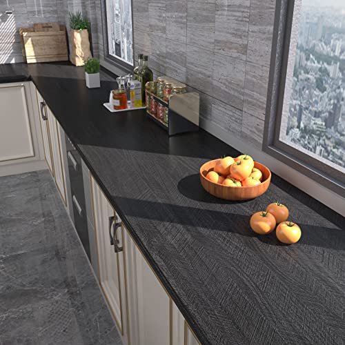 VIOPVERY Contact Paper 15.7"x393" Wood Wallpaper Peel and Stick Black Wood Grain Wall Paper Waterproof Easily Removable Self-Adhesive Film Wall Covering for Kitchen Countertop Cabinet Shelf Liner