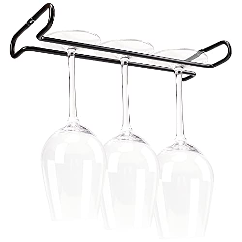 Warmery 4 Pack Wine Glasses Hanging Rack, Black Stemware Rack Holder Under Cabinet, Metal Wall Mount Wire Hanging Rack Storage Hanger Organizer with Screws for Kitchen Bar (10.3in)