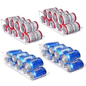 4 pack soda can organizer for refrigerator, can dispenser beverage holder for pantry, fridge, freezer