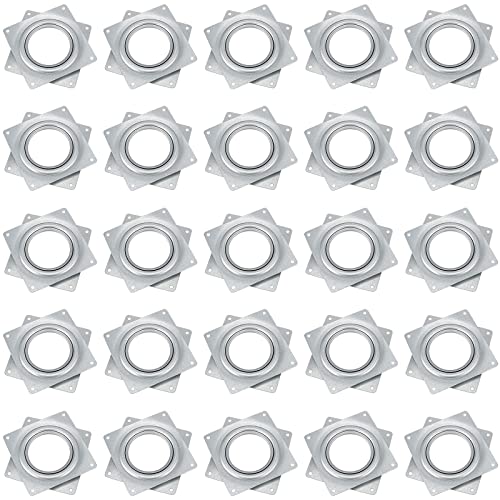 MUKLEI 25 Pack 4 Inch Lazy Susan Hardware Kit, Zinc-Plated Swivel Plate, Square Rotating Bearing Turntable for Serving Trays, Kitchen Storage Racks, Craft Project