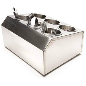 Stainless Steel 6-Compartment Utensil Holder (6 Inserts Included) - Flatware Cylinder Storage Caddy & Cups for Kitchen, Bars, Coffee Shops, Restaurants, & Hotels - Drying Rack for Silverware