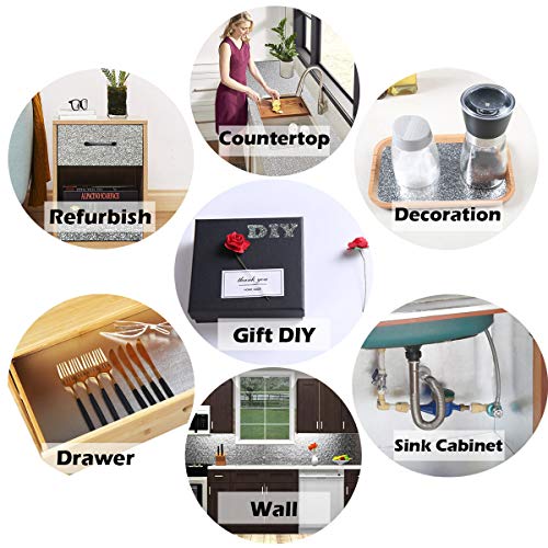 Kitchen Backsplash Oil-Proof Wall Stickers, Heat Resistant Self Adhesive Aluminum Foil Peel and Stick Papers for Cabinet Drawer Dresser 11.8" x 200 inches(Leather Texture)