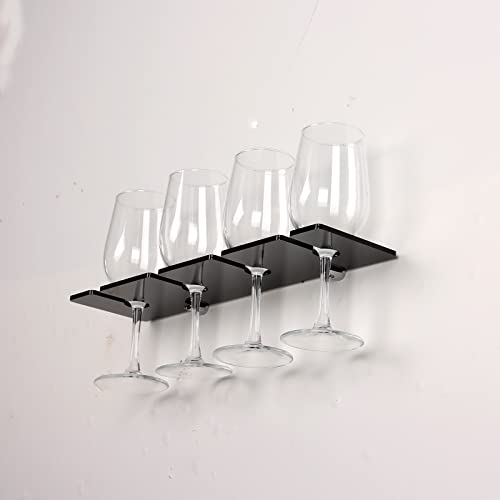 Wine Rack Wall Mounted Wine Glass Holder 4 Wine Glasses Holder Rack Stemware Display Drying Storage for Kitchen Home Bar (Black)