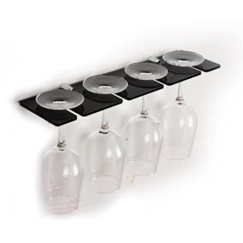 Wine Rack Wall Mounted Wine Glass Holder 4 Wine Glasses Holder Rack Stemware Display Drying Storage for Kitchen Home Bar (Black)