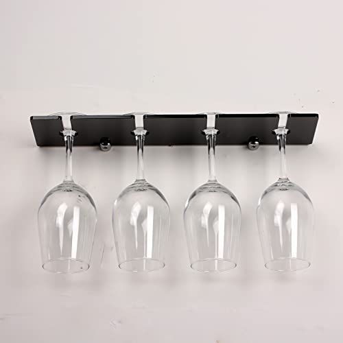 Wine Rack Wall Mounted Wine Glass Holder 4 Wine Glasses Holder Rack Stemware Display Drying Storage for Kitchen Home Bar (Black)