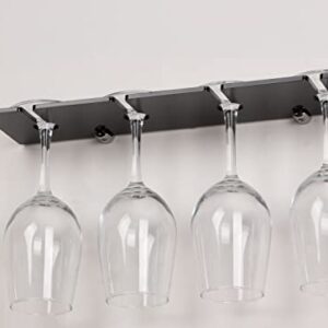 Wine Rack Wall Mounted Wine Glass Holder 4 Wine Glasses Holder Rack Stemware Display Drying Storage for Kitchen Home Bar (Black)