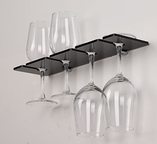 Wine Rack Wall Mounted Wine Glass Holder 4 Wine Glasses Holder Rack Stemware Display Drying Storage for Kitchen Home Bar (Black)