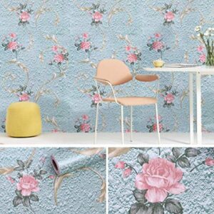 Simplemuji Blue Pre-Pasted Wallpaper Waterproof Self Adhesive Wall Murals Sticker for Home Room Garden Decoration 17.7''x98''