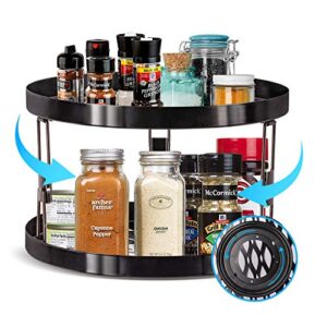 spice rack organizer for countertop, 360° 2-tier lazy susan turntable 12inch rotating countertop organizer for kitchen/bathroom/makeup organizer – black with bronze brush