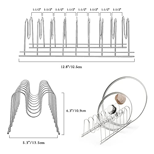 SANNO Pan pot Lid Holder Rack Kitchen Lid Organizer for Plates, Cutting Boards Bakeware, Cooling Racks, Pots & Pans, Serving Trays,stainless steel pack of 2