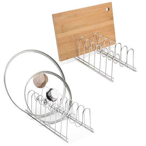 SANNO Pan pot Lid Holder Rack Kitchen Lid Organizer for Plates, Cutting Boards Bakeware, Cooling Racks, Pots & Pans, Serving Trays,stainless steel pack of 2