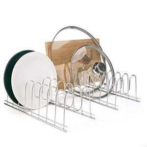 SANNO Pan pot Lid Holder Rack Kitchen Lid Organizer for Plates, Cutting Boards Bakeware, Cooling Racks, Pots & Pans, Serving Trays,stainless steel pack of 2