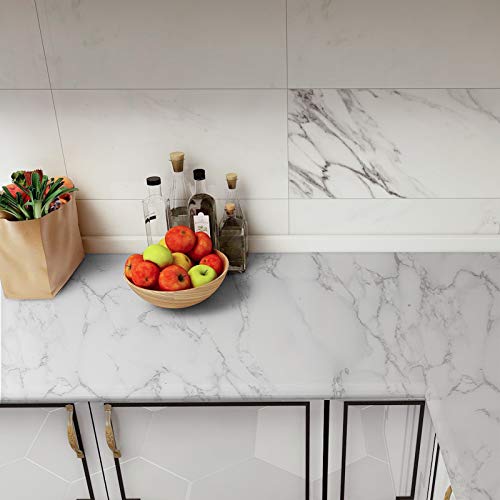 Homease 24" x 196" Wide Marble Contact Paper Granite Black/White Matt Peel and Stick Wallpaper for Cabinets Kitchen Countertops Furniture Renovation Thick Self Adhesive PVC Vinyl Film Waterproof