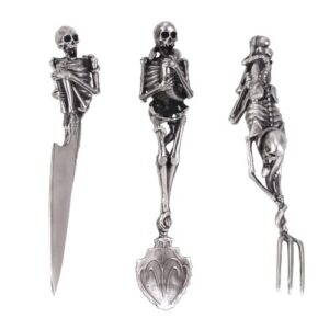 kitchen79 handmade cutlery set – premium 3 stainless steel utensils, including knife/fork/spoon, cutlery utensil set – badass silverware set for home kitchen. gift for gothic, skull, skeleton lovers