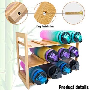 UCandy Water Bottle Organizer for Cabinet,12 Freestanding Bamboo Water Bottle Holder,Cup Organizer,Sturdy Water Bottle Organizer Rack for Cabinet, Kitchen, Countertop