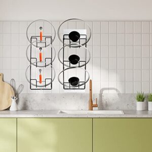 2 Pack Pot Lid Organizer Rack for Cabinet Door or Wall Mount, Pot Lid Holder for Kitchen Organization & Storage with No Drilling Adhesive, Black