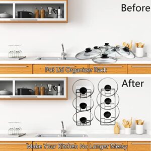 2 Pack Pot Lid Organizer Rack for Cabinet Door or Wall Mount, Pot Lid Holder for Kitchen Organization & Storage with No Drilling Adhesive, Black