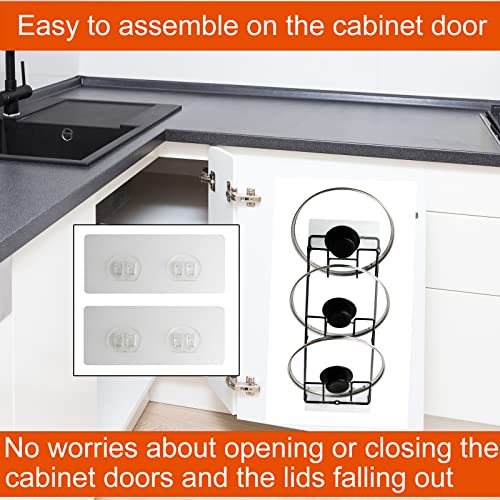 2 Pack Pot Lid Organizer Rack for Cabinet Door or Wall Mount, Pot Lid Holder for Kitchen Organization & Storage with No Drilling Adhesive, Black