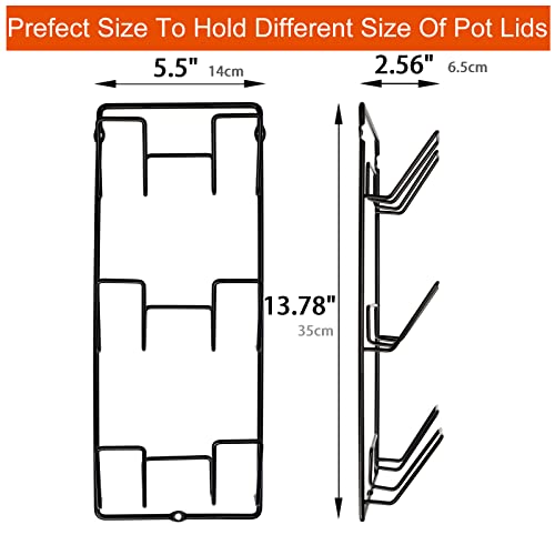 2 Pack Pot Lid Organizer Rack for Cabinet Door or Wall Mount, Pot Lid Holder for Kitchen Organization & Storage with No Drilling Adhesive, Black