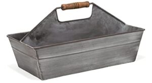 red co. 15” x 7.5” galvanized metal storage carry-all tote caddy tray with wooden handle, large