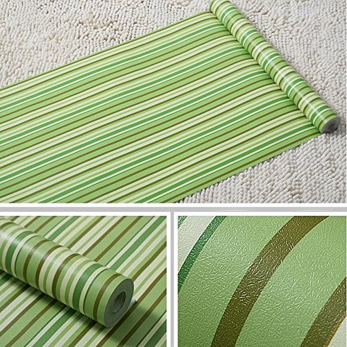 Yifely Peel & Stick Shelf Liner Removable Furniture Paper for Covering Apartment Old Cabinets Drawers, Green Stripes, 17.7 Inch by 9.8 Feet