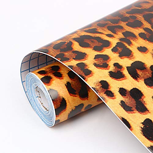 yazi 18in X 33ft Sexy Leopard Print Wallpaper with Self-Adhesive Removable PVC Wall Sticker Shelf Drawer Liner, PVC Mat.(Cover 48 sq.ft)