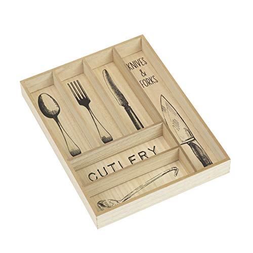 10 Street Home Large Wood Decorative Flatware Organizer For Kitchen Drawer, with 6 Compartments; Silverware and Utensil Holder