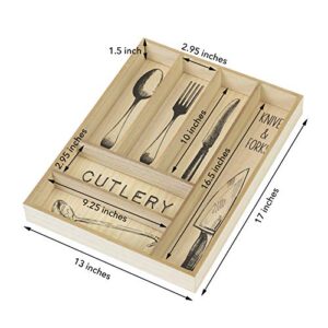 10 Street Home Large Wood Decorative Flatware Organizer For Kitchen Drawer, with 6 Compartments; Silverware and Utensil Holder